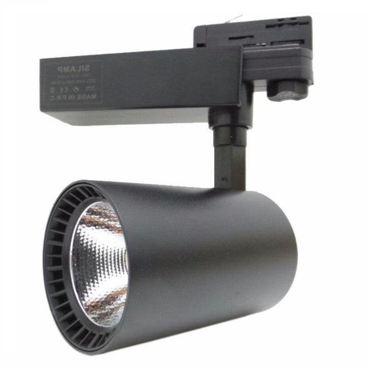 Proyector LED sobre carril 30W 80° COB Trifásico NEGRO 3000 lm - Blanco cálido 2300K - 3500K ...