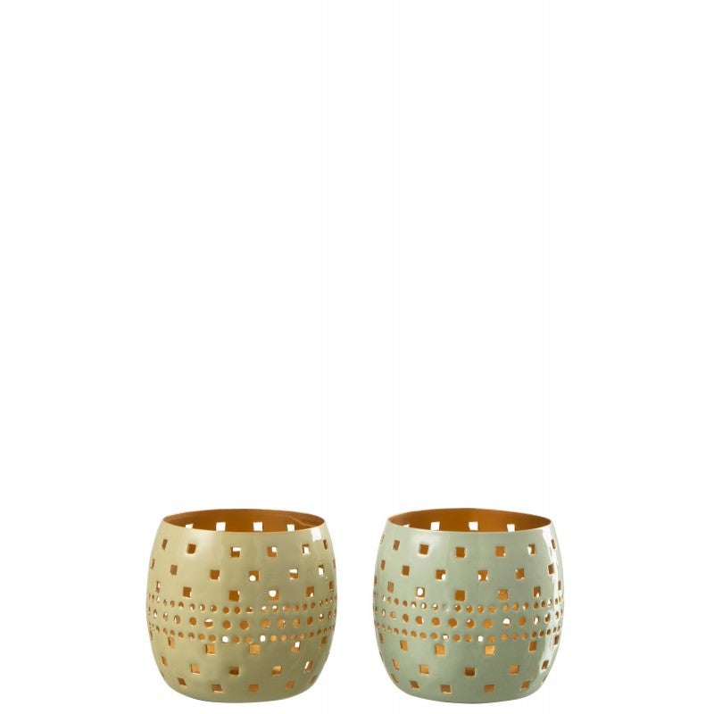 Set de 2 photophores perforés en métal vert 10x10x10 cm | Leroy Merlin