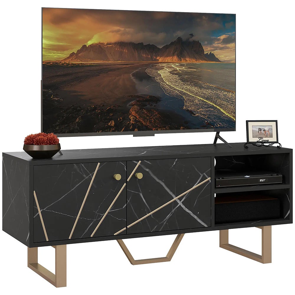 Banc TV pour 50" avec étagère réglable et passe-câbles - Noir | Leroy ...