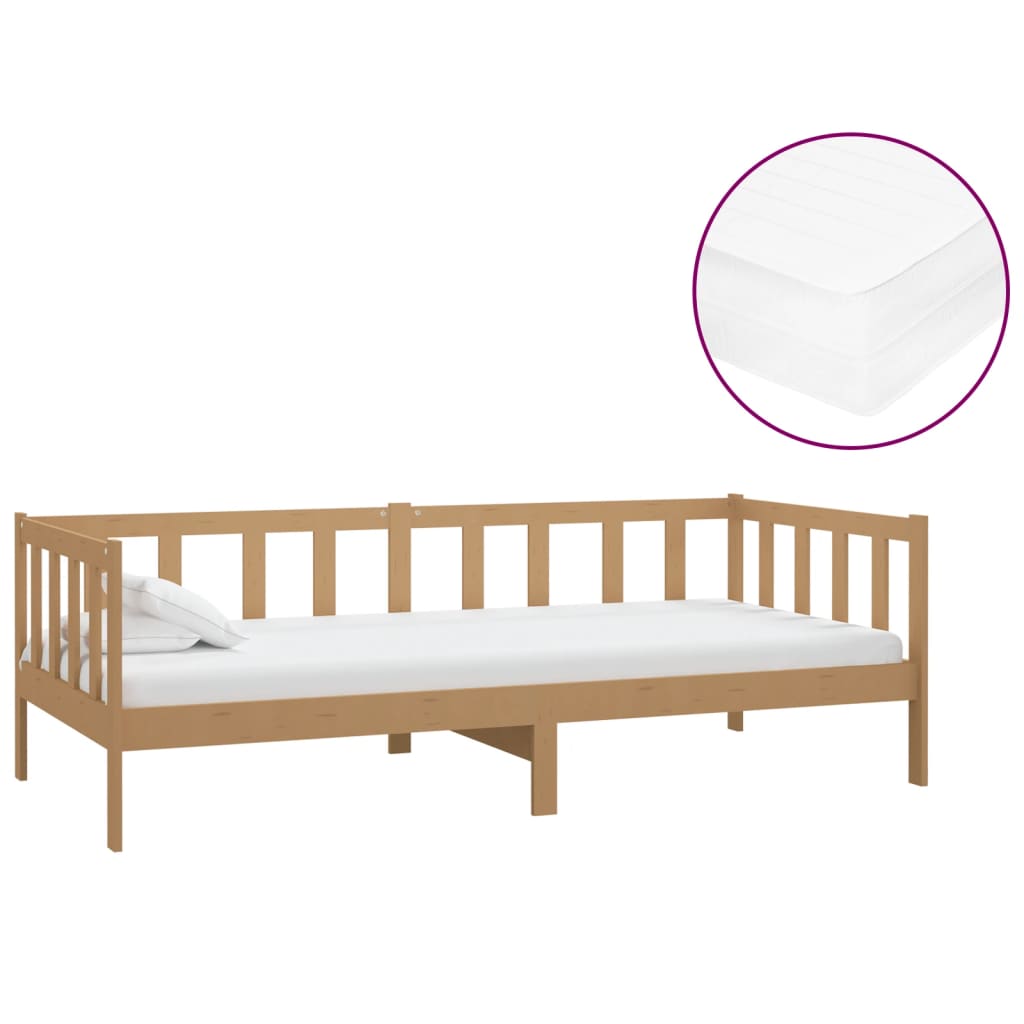 Lit simple | Lit de repos et matelas 90x200cm Marron miel Bois de pin ...