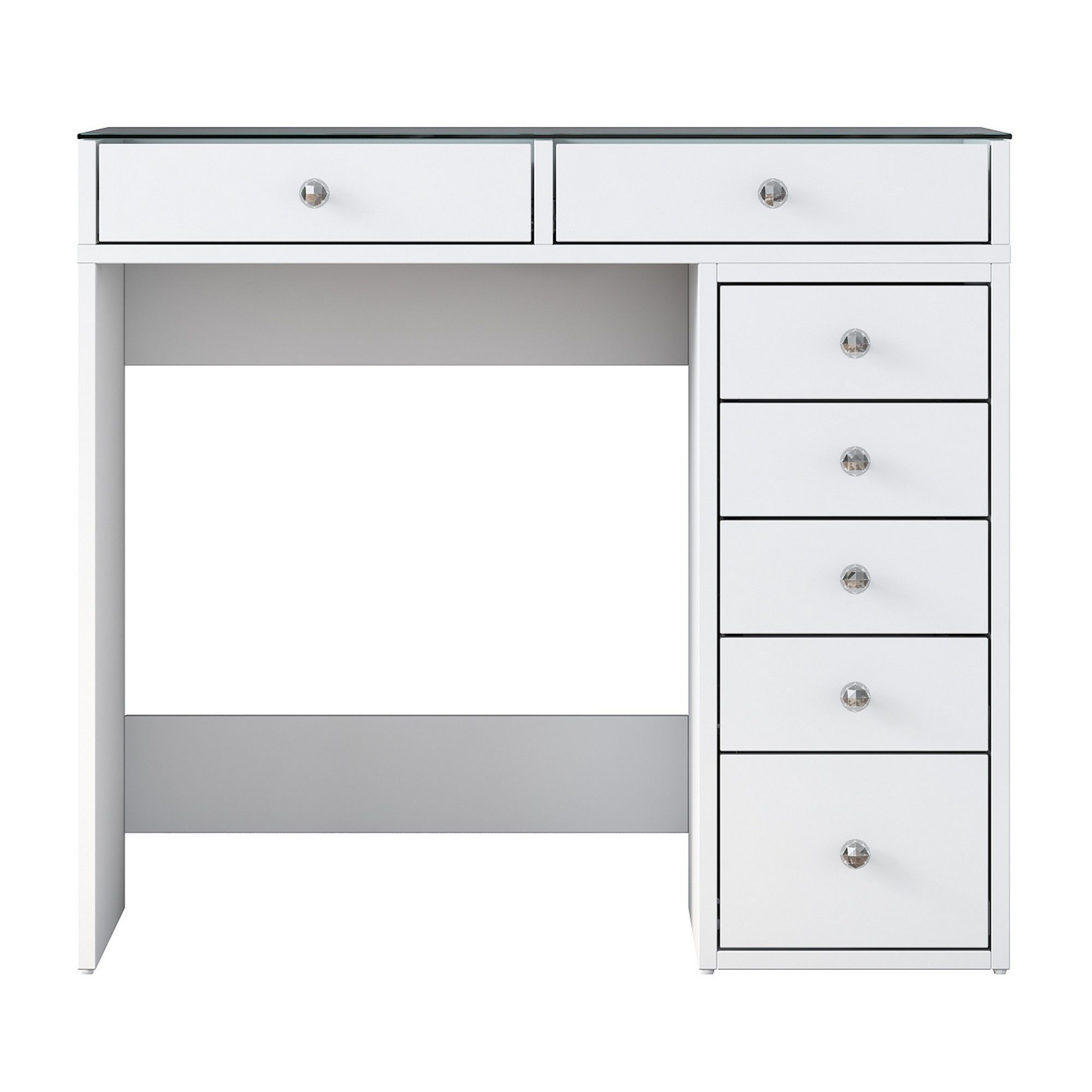 Coiffeuse moderne 7 tiroirs avec dessus Transparent Beline L90cm Blanc ...