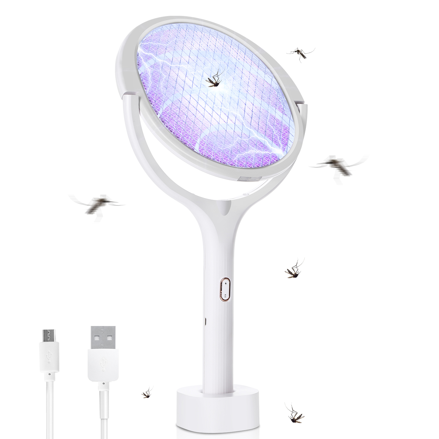 Matamoscas eléctrico giratorio, 5 en 1, recargable, 3500 V, 1200 mAh ...