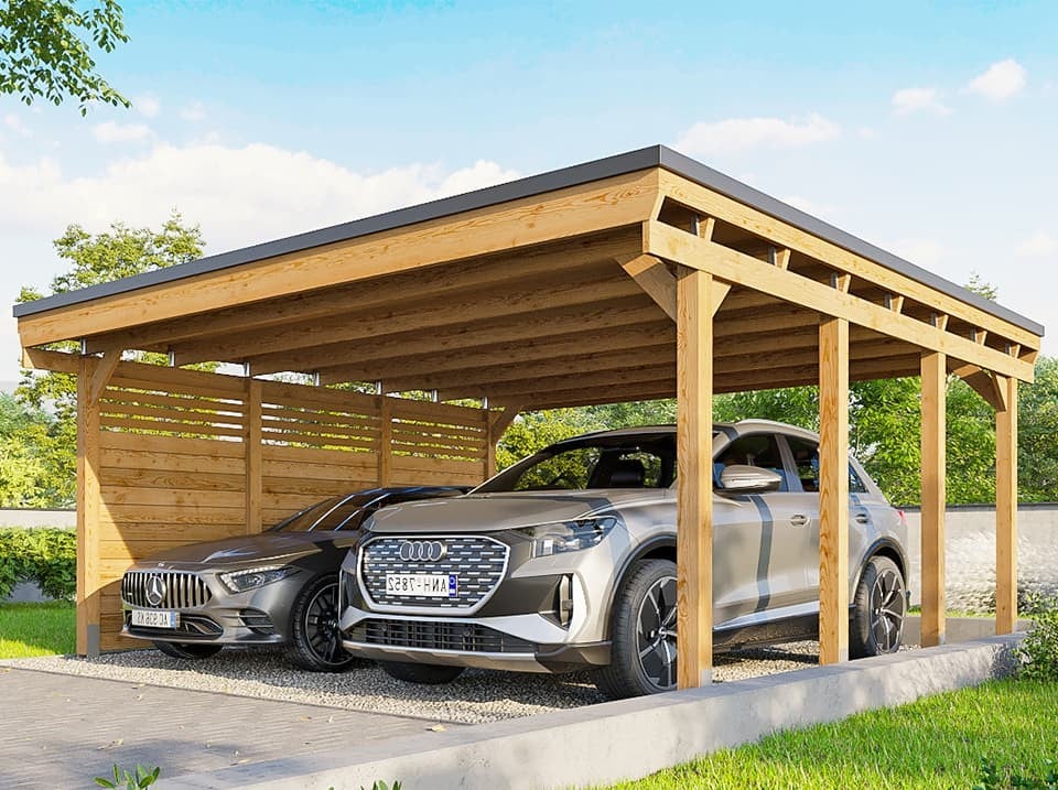 Carport Bois CASTELLANE 558X555 Panneau Latéral Intégré - Toiture en ...