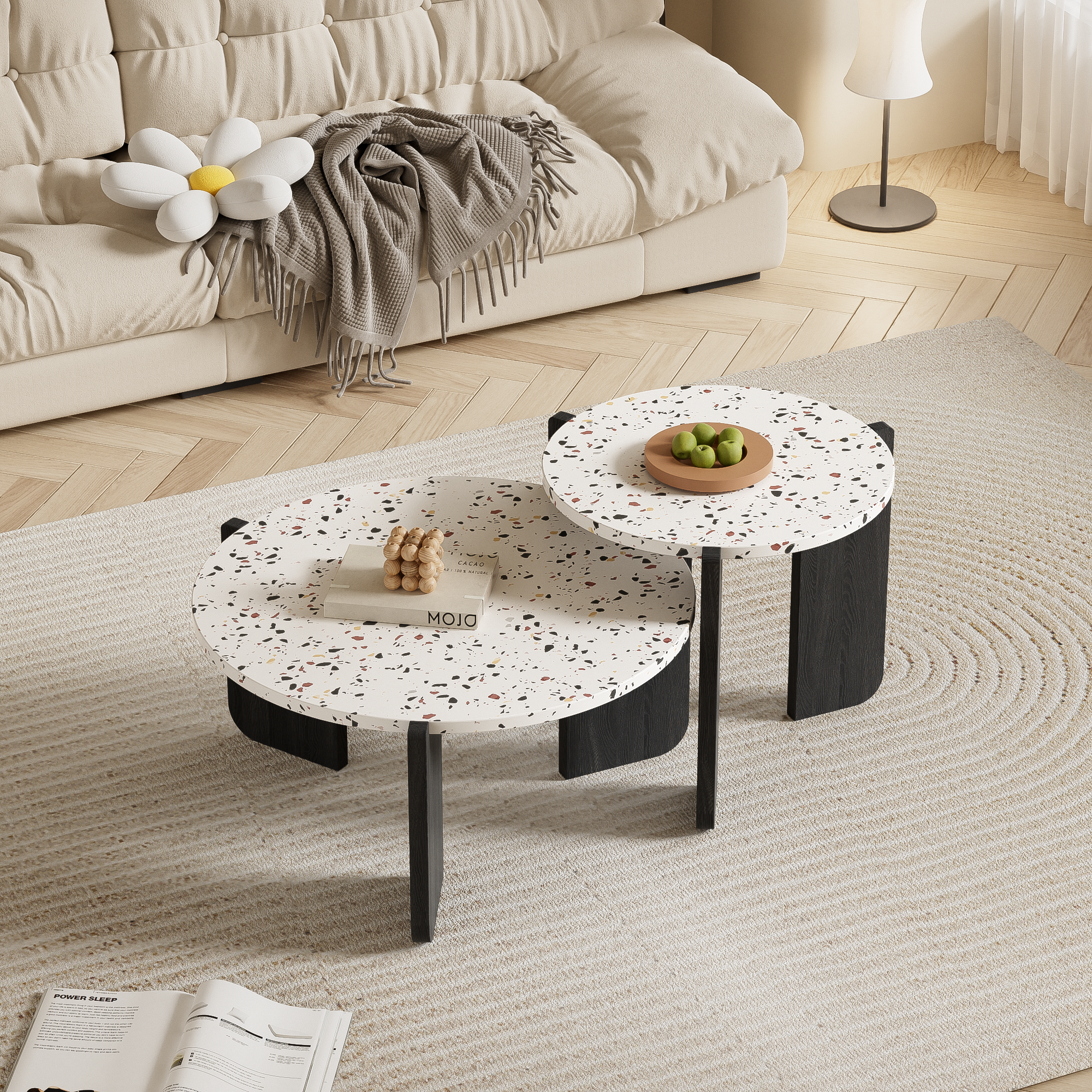 Lot de 2 tables basses gigognes - Motif à couleurs entrelacées - Bois ...