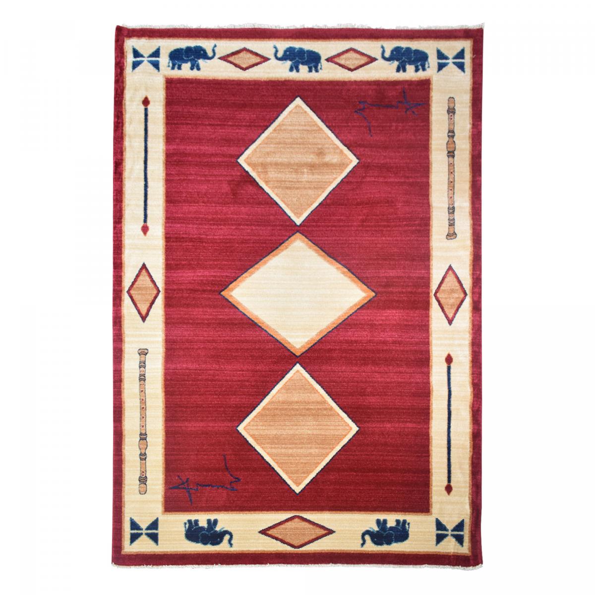 Tapis salle à manger 200x300 tissé rouge rectangle motif simple CHOBAY ...