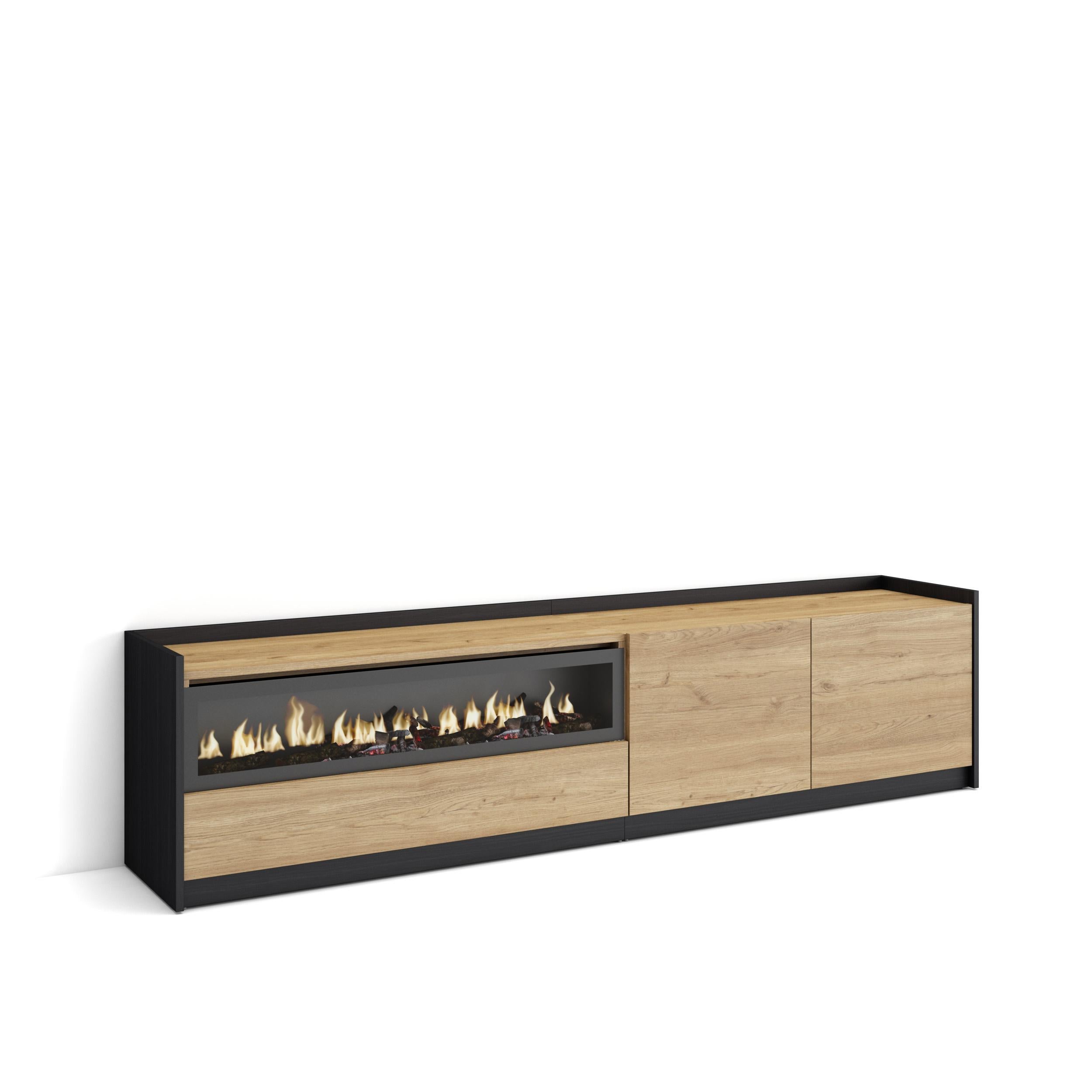 Meuble TV, Banc Télé, 207x37x50cm, Pour les TV jusqu'à 80", Cheminée ...