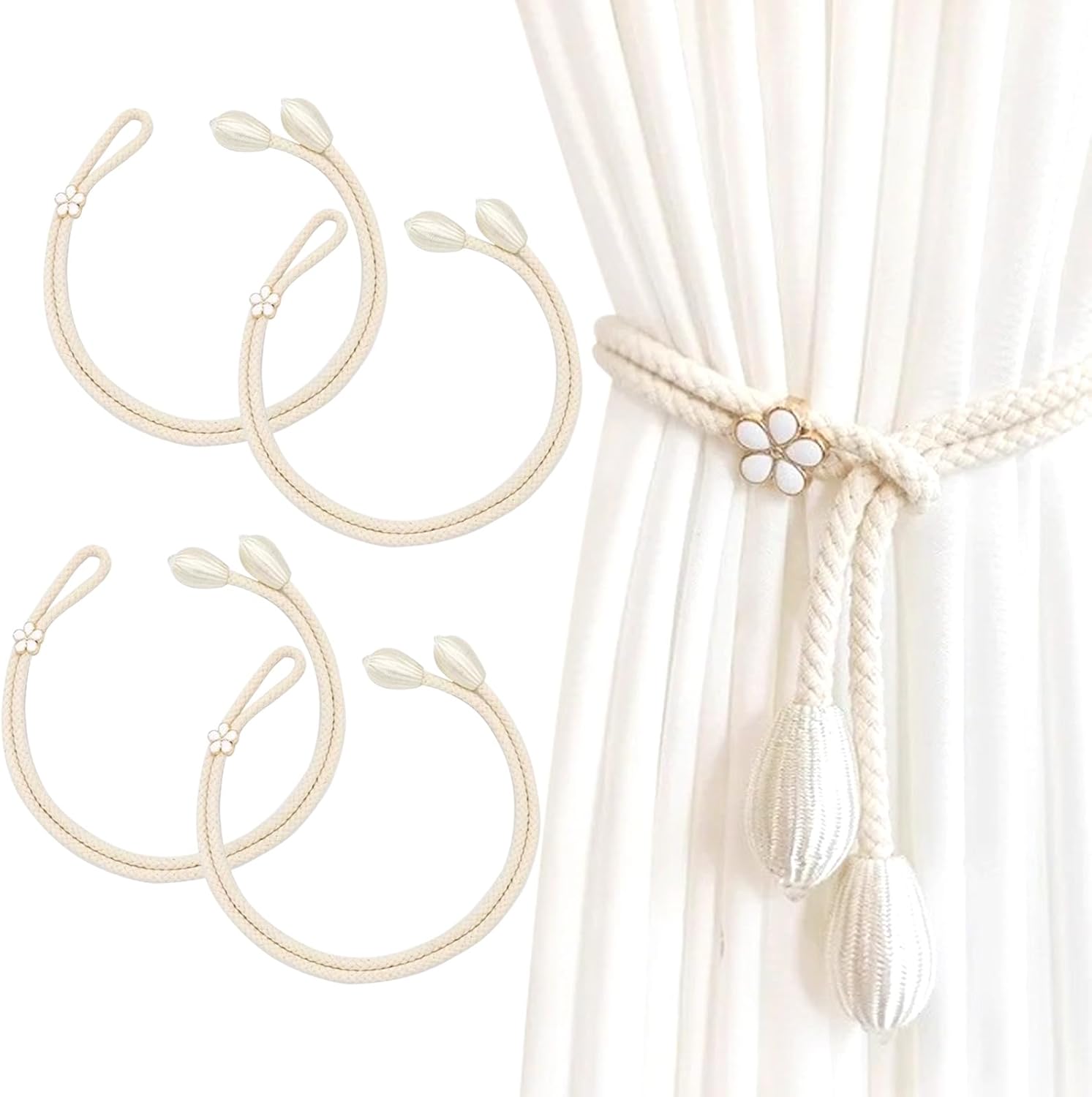 4pcs Embrasses de Rideaux, Embrasse pour Rideaux Grandes Perles ...