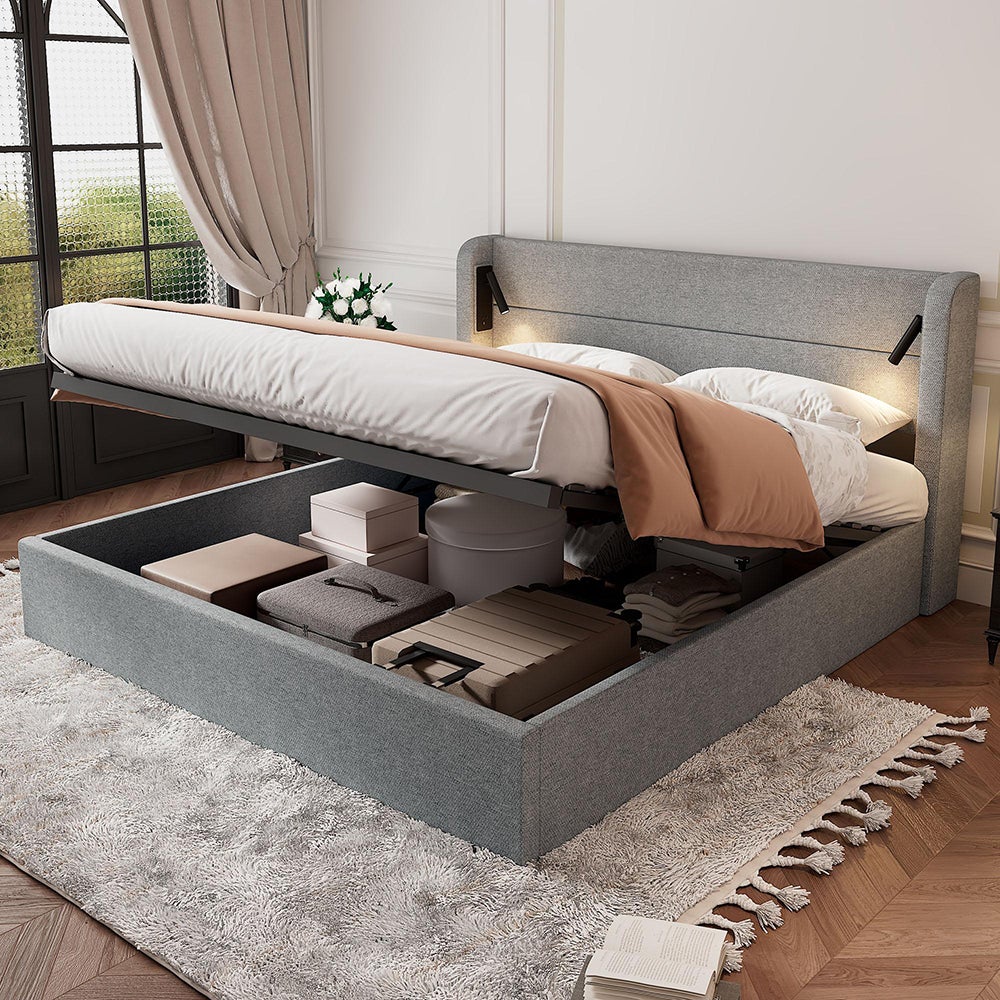 Lit adulte Lit coffre rembourré 180x200cm double lit avec espace de ...