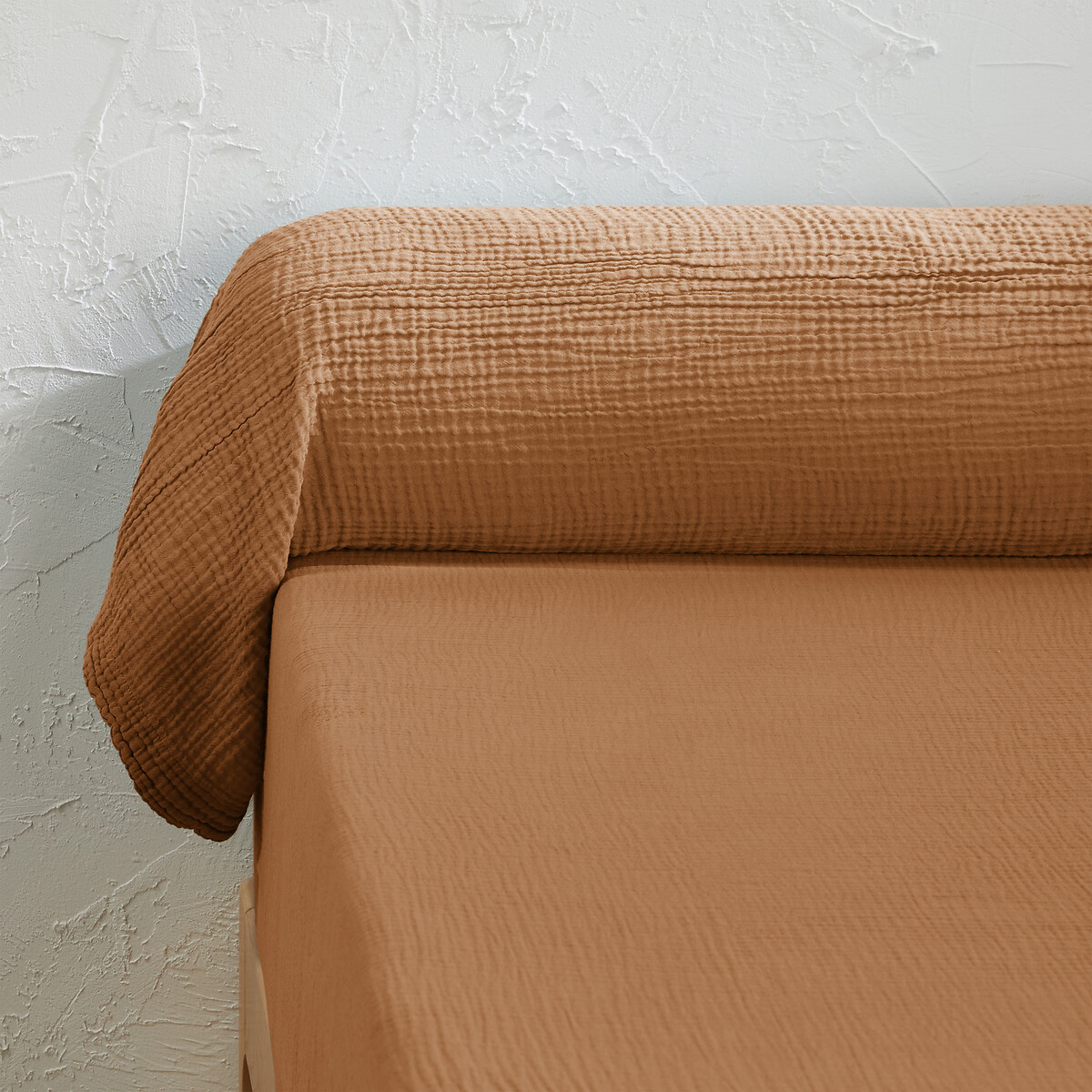 Taie de traversin unie gaze de coton, Kumla - Caramel - 85 x 185 cm ...