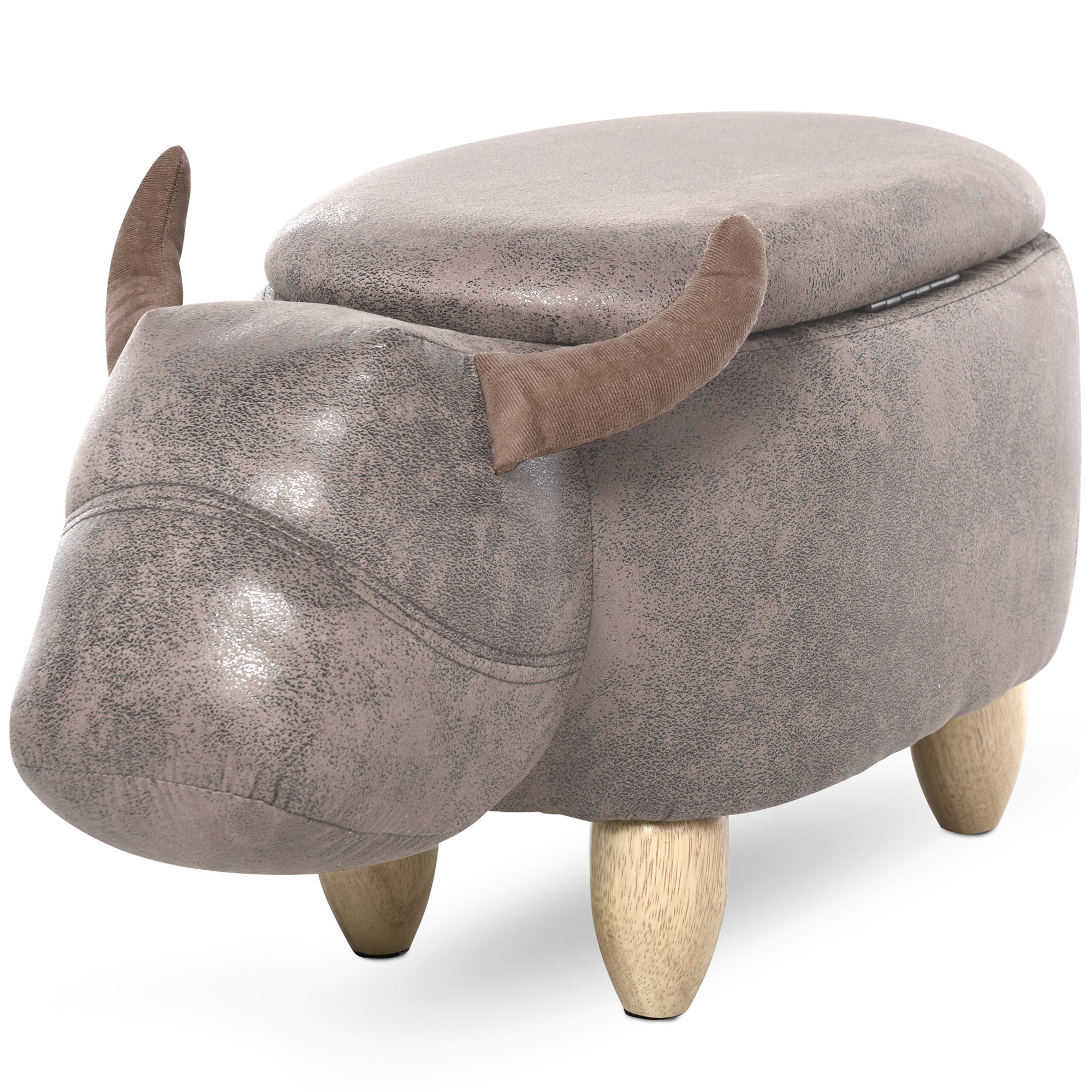 Tabouret Vache Pouf 2 en 1 Coffre de Rangement Pieds Bois d'Hévéa ...
