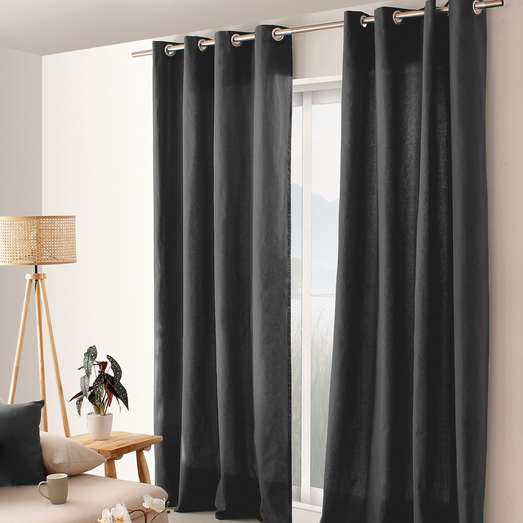 Rideau tamisant uni à œillets - Gris Foncé - 135x240 cm - Polyester ...