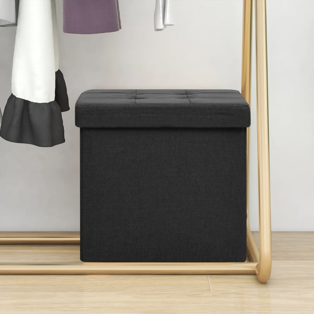 Maison Exclusive - Tabouret de rangement pliable Noir Faux lin | Leroy ...
