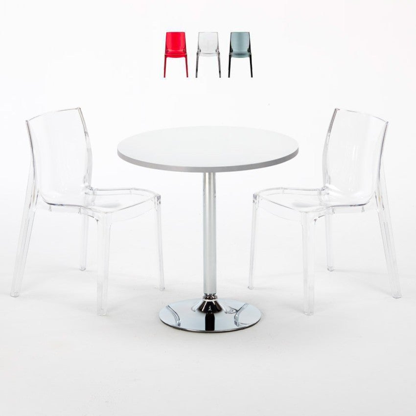 Mesa Redonda Blanca 70x70 cm y Sillas De Colores Transparentes Femme ...