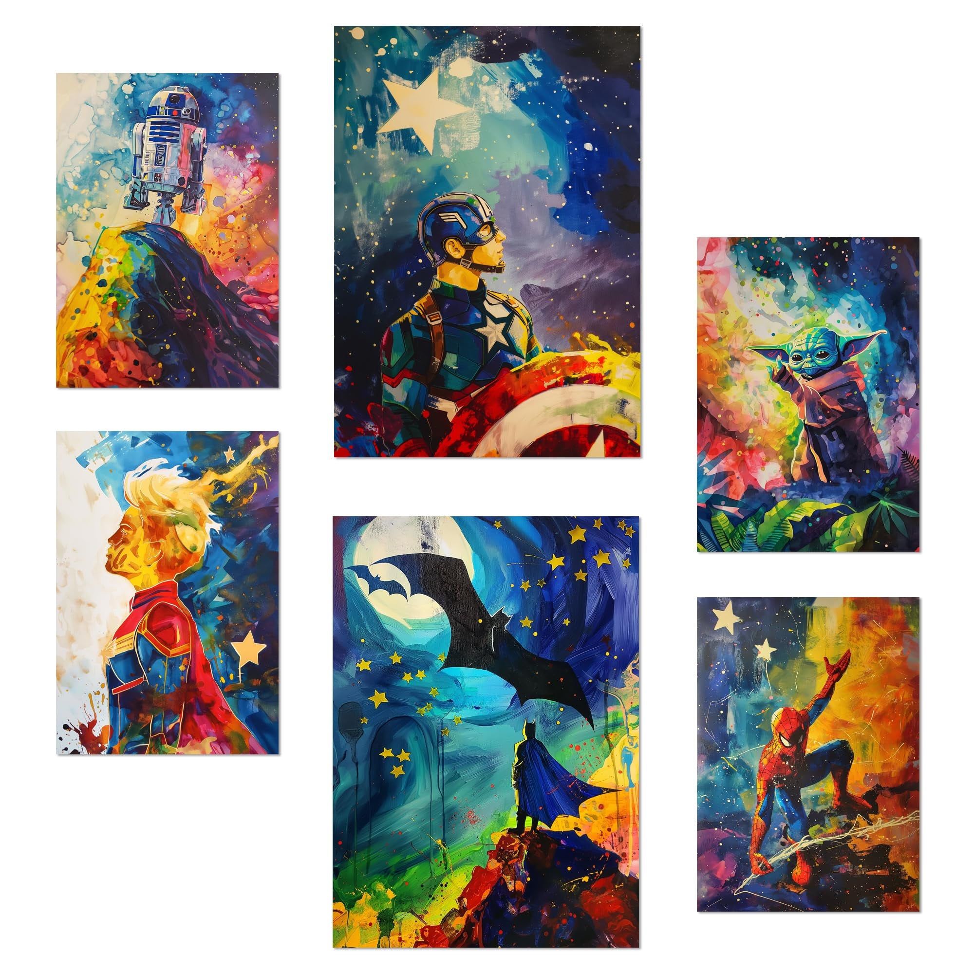 Lot De 6 Super-héros Affiches Avec Illustration Design Pour Décorer Les ...