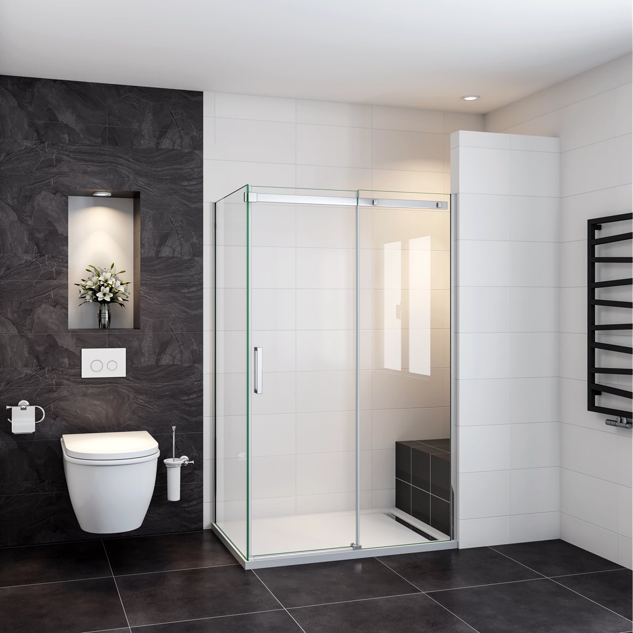 Box Doccia Angolare alto 195 cm Porta Scorrevole 110x80cm Vetro ...