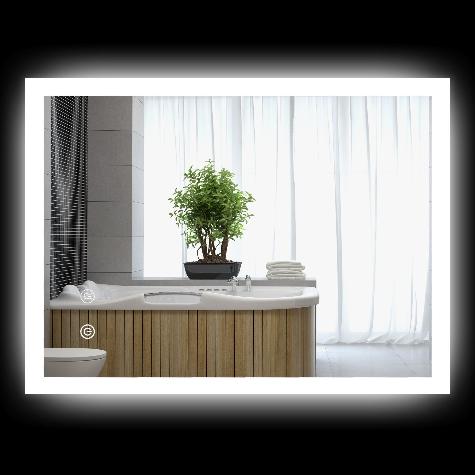 Miroir mural lumineux LED de salle de bain 80 x 60 cm 3 couleurs ...