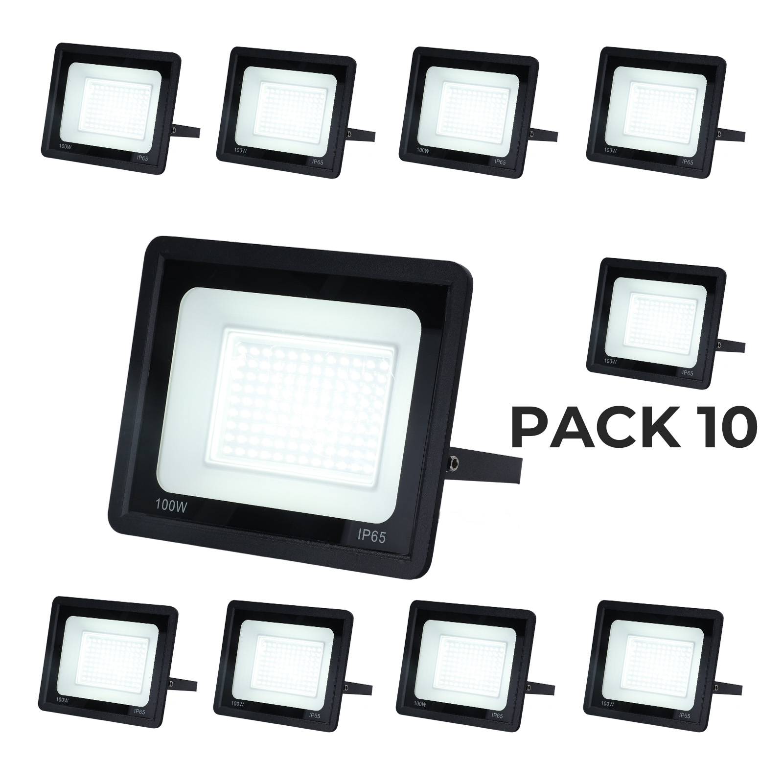 Pack de 10 Focos Proyectores LED Exterior IP65 Impermeable 100W 10500Lm ...