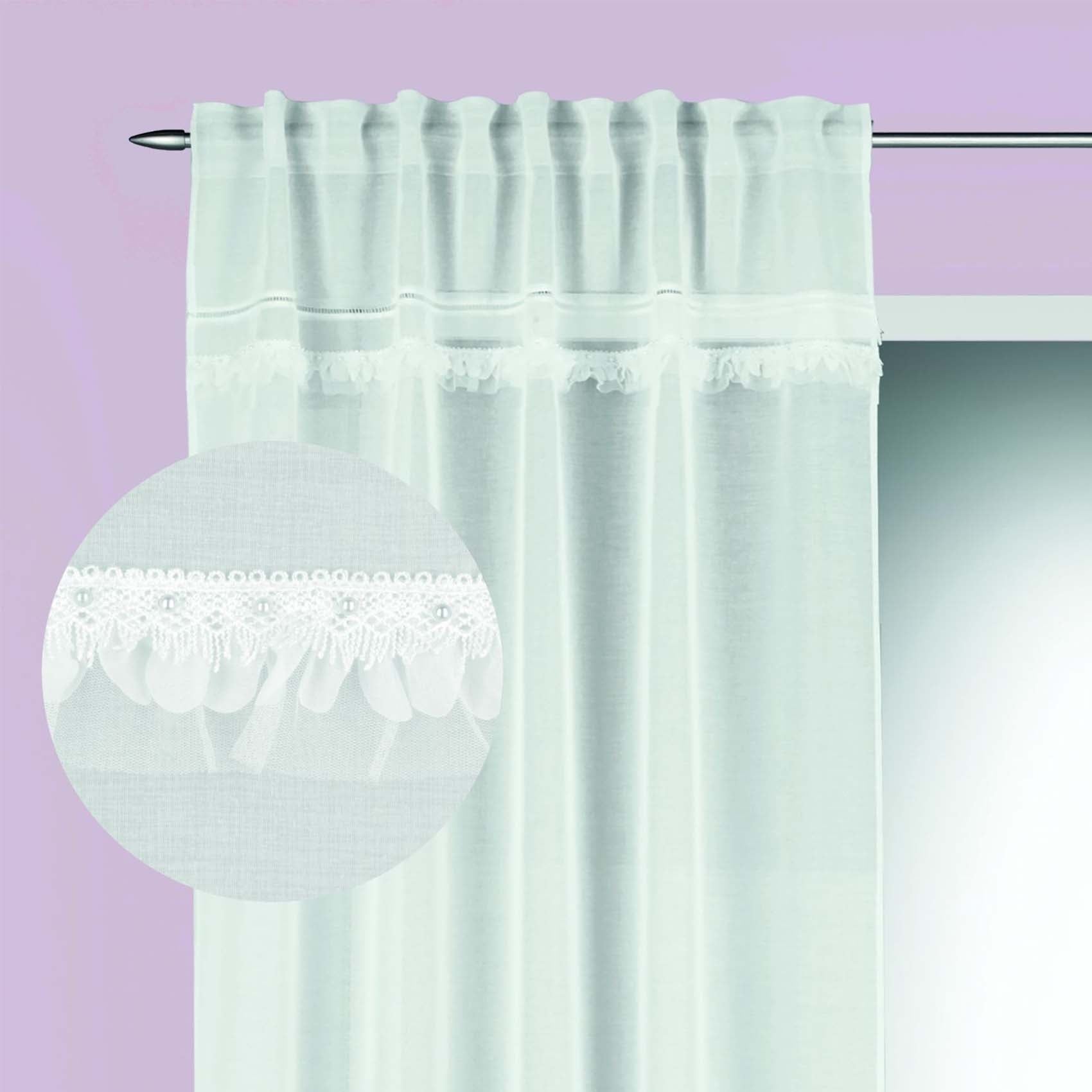Rideau à pattes cachées avec perles - Blanc - 135x245 cm - Polyester ...