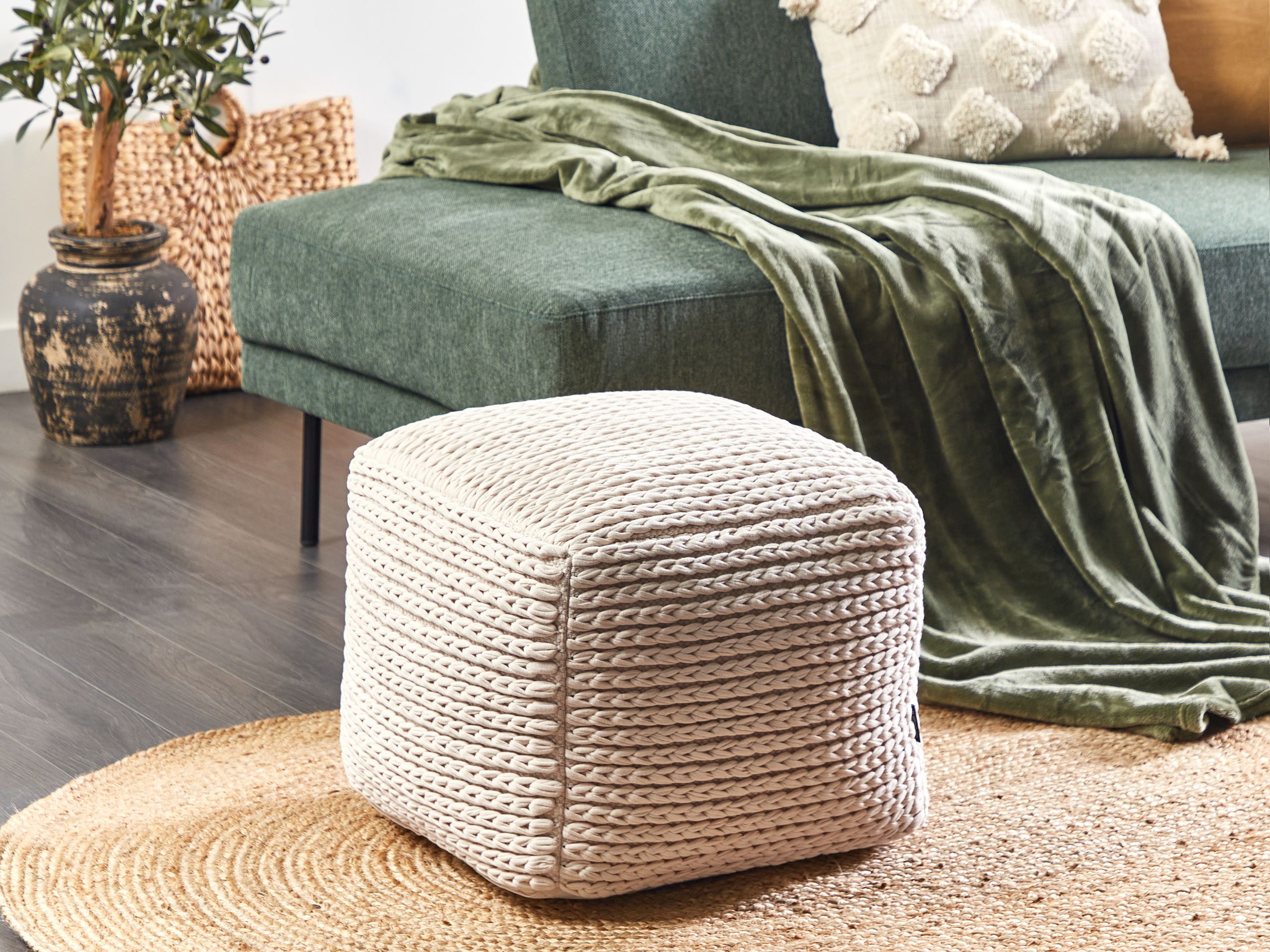 Pouf | Repose-pied DAMAN Coton Beige clair | Leroy Merlin