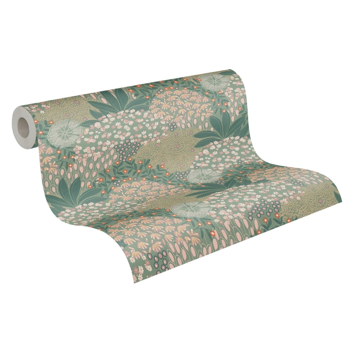 Papier peint feuillage vert et rose Tapisserie florale style botanique ...