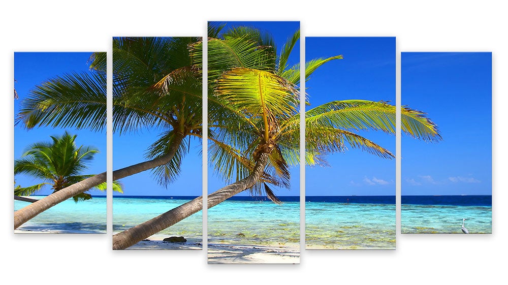 Tableau 5 parties paysage cocotier paradise - 150x80 cm | Leroy Merlin