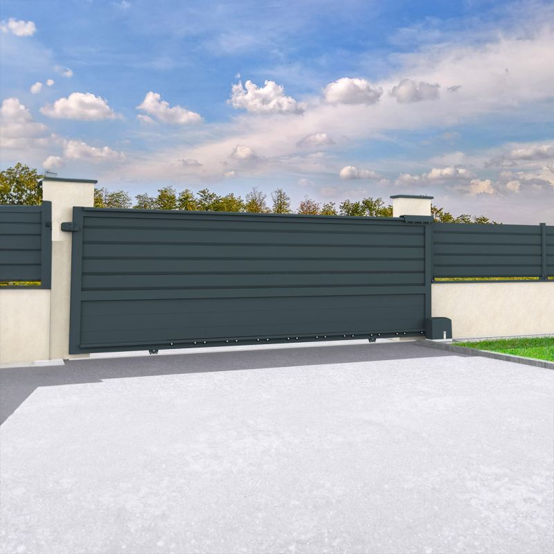 Portail coulissant mixte motorisé en kit (Ral7016 - Gris Anthracite ...