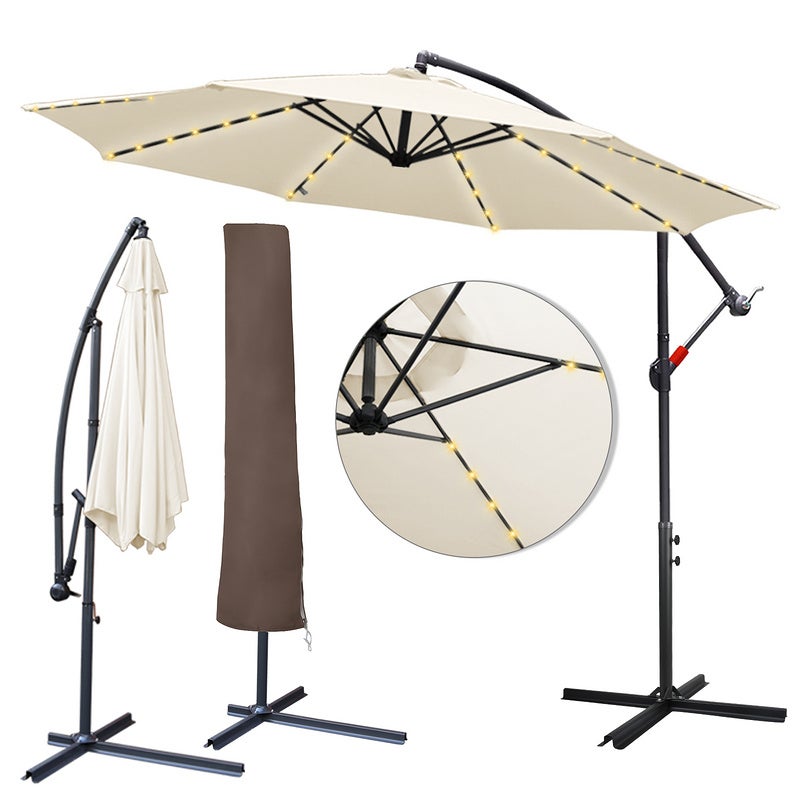 3.5m Parasol avec LED solaire et housse de protection UV40+,Beige ...