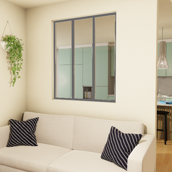 Verrière d'intérieur en alu, 3 vitrages dépoli 4 mm trempé, L 139 x H ...