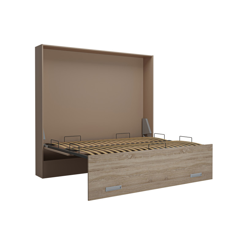Armoire Lit escamotable 140x200cm Horizontal Taupe/Chêne Lit Rabattable ...