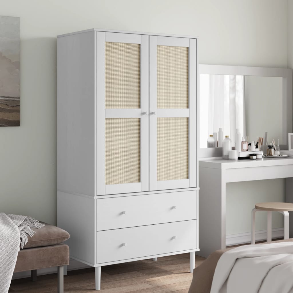 Garde-robe SENJA aspect rotin blanc 90x55x175cm bois massif pin | Leroy ...