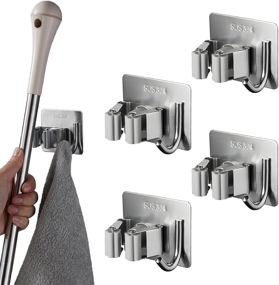 Accroche Balai Mural Inox (4pcs) – Support Balai Sans Percer, Rangement ...