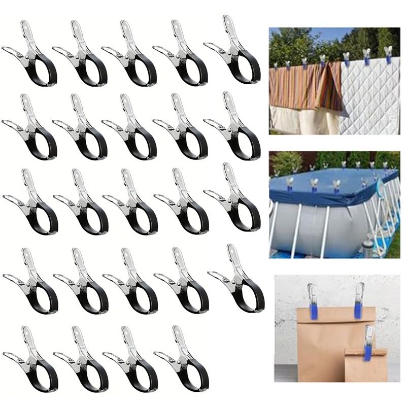 Lot de 24 pinces à linge durables en acier inoxydable, clips pour bâche de piscine, clips fixes ...