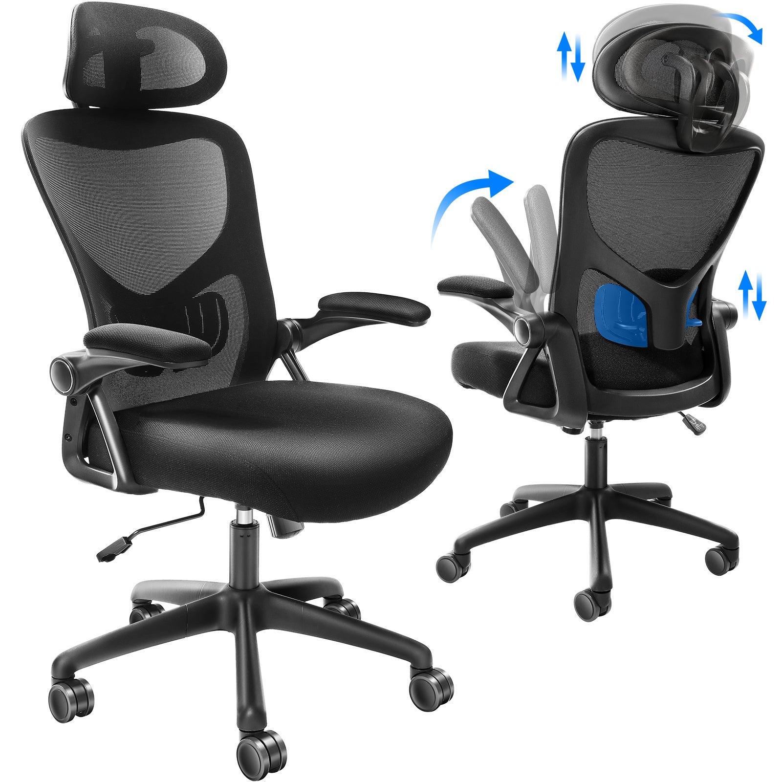 Chaise de Bureau Ergonomique VEVOR avec Support Lombaire et Appui-Tête ...