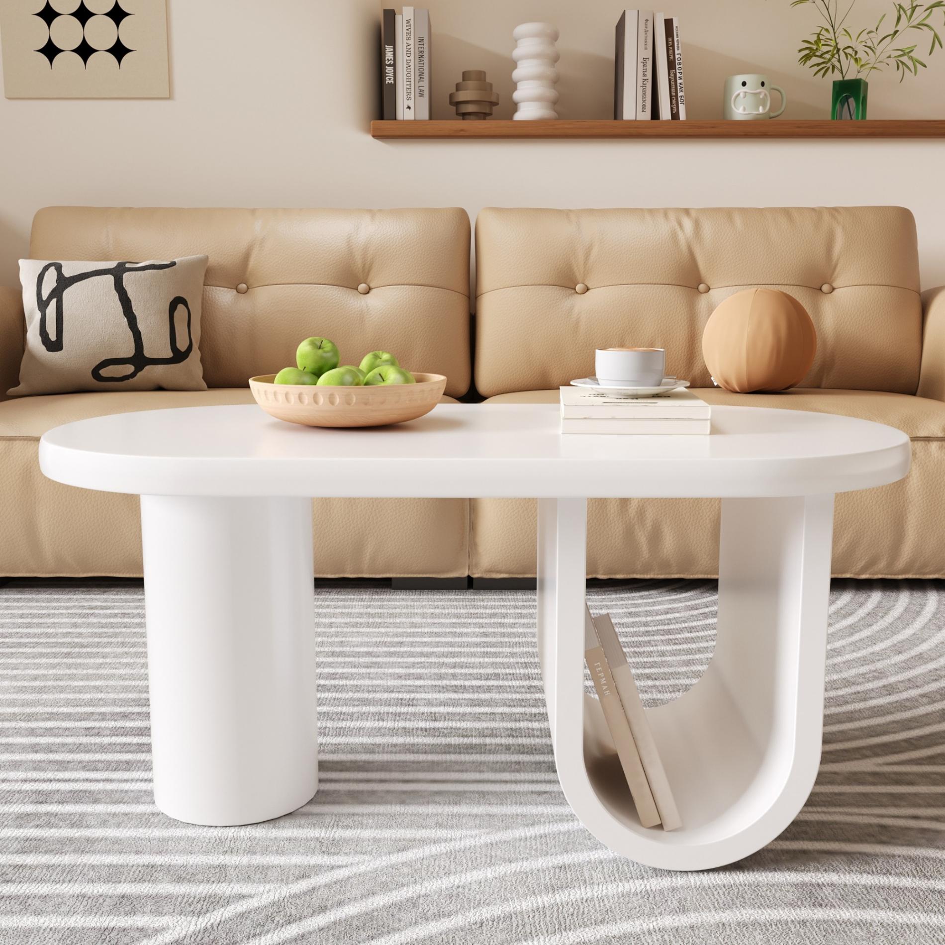 Mesa de Centro Moderna Blanca Ovalada – Diseño Elegante, Superficie ...