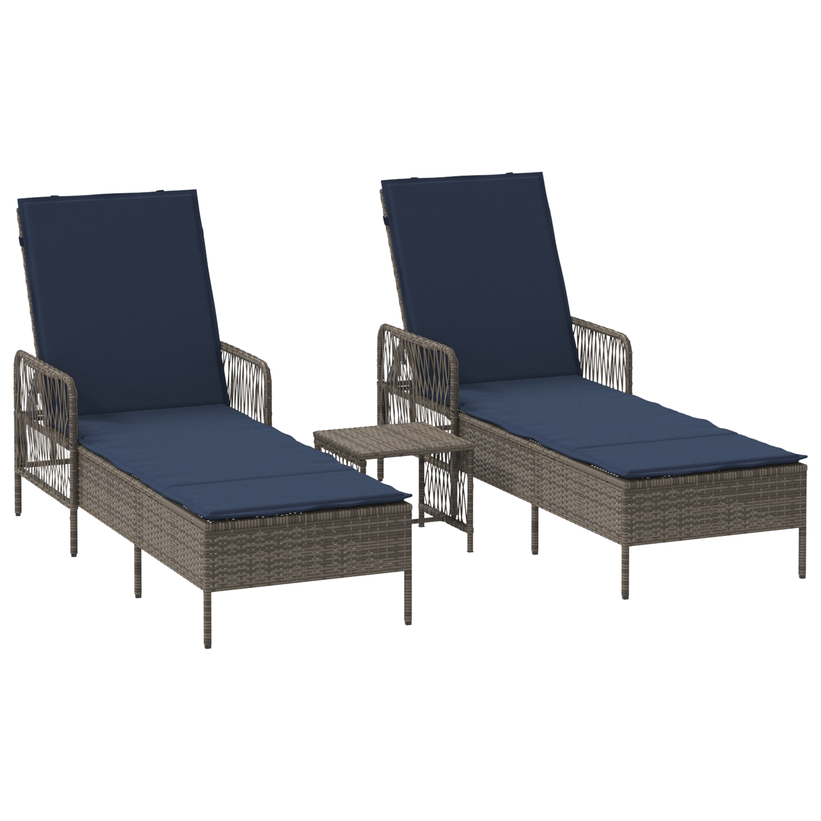 Transat | Chaise longue Ensemble de 3 Gris et bleu marine Rotin PE ...