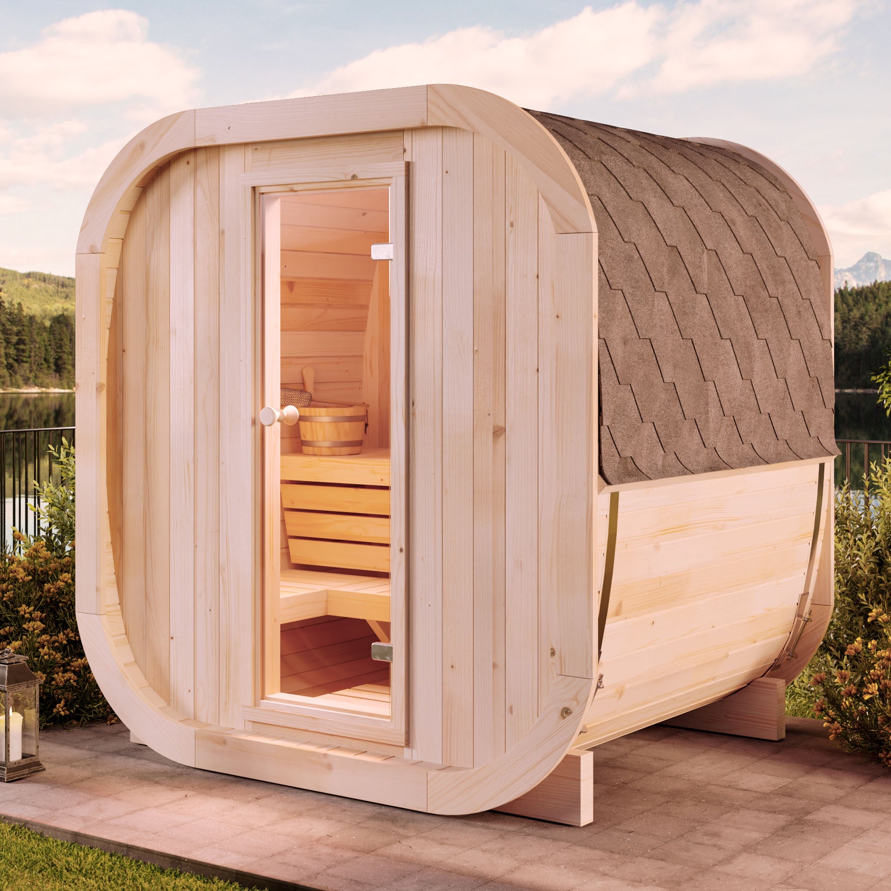 Sauna tonneau ScandiCube Mini XS FinnTherm, 2.1x1.6m dim. ext. (cas ...