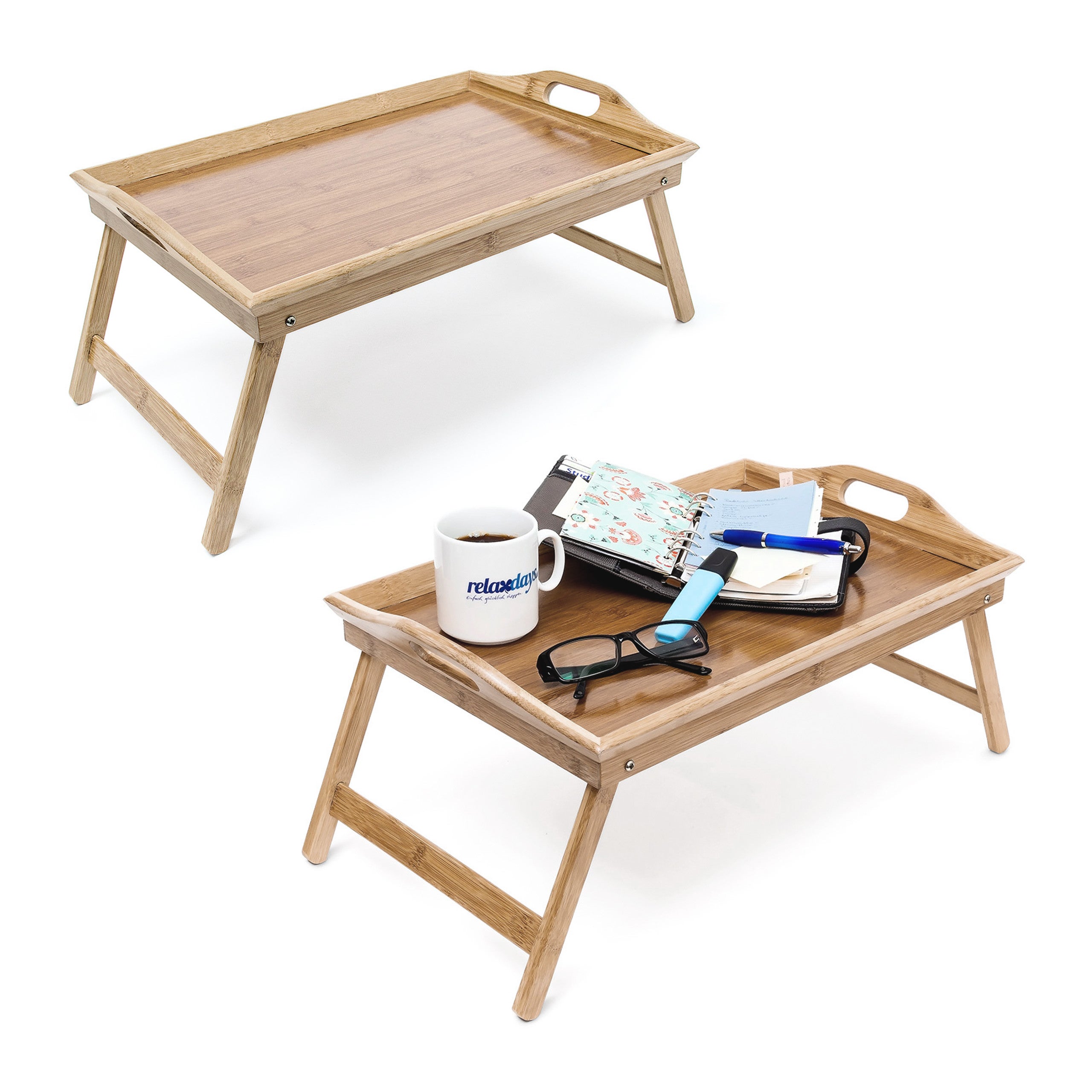 Relaxdays Tablette de Lit pliable en lot de 2, en bambou H x l x P: 25 ...