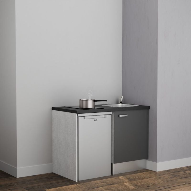 Kitchenette 120 cm modèle K08 - Façades Gris - Plan de travail Noir ...