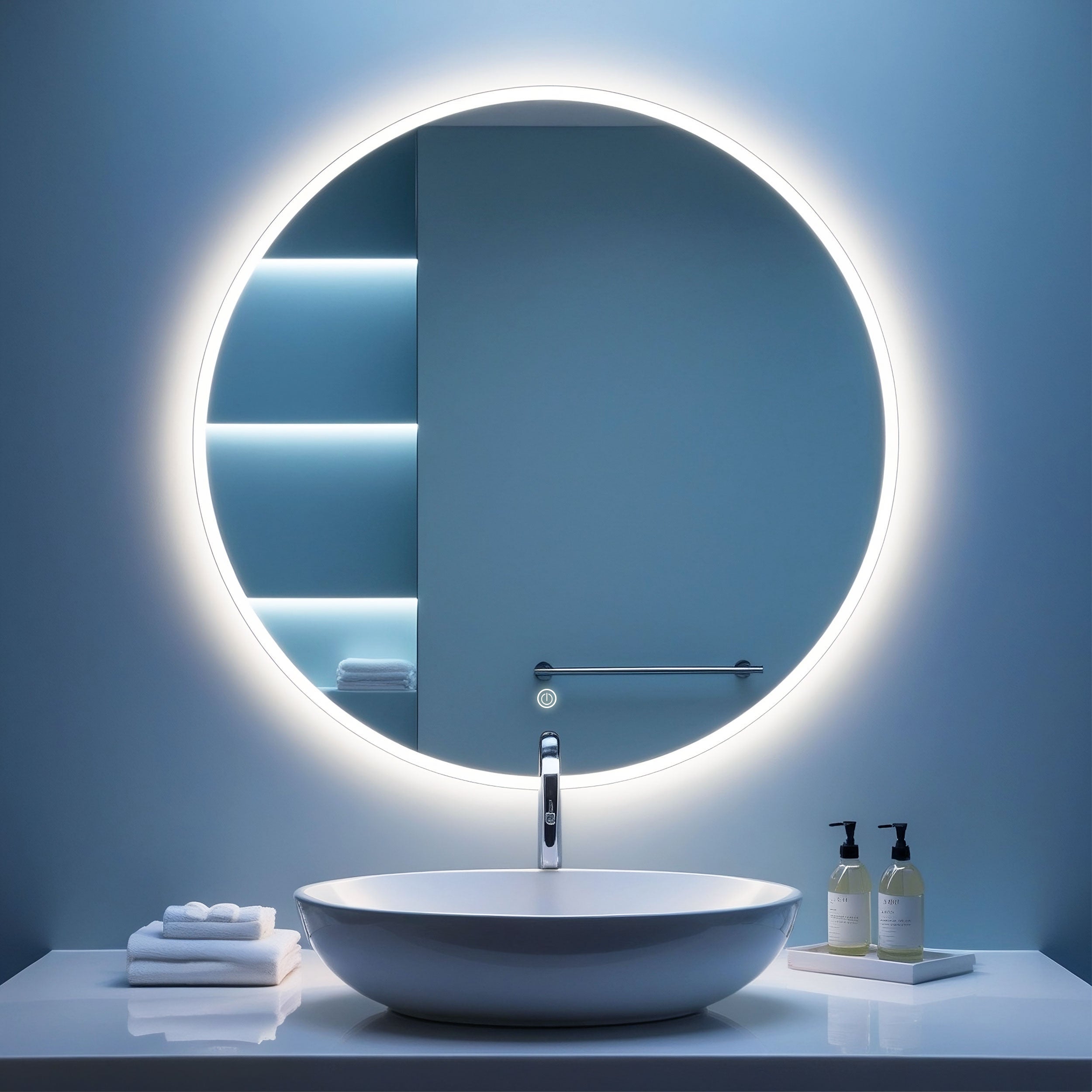 SANILAND Miroir salle de bain rond diamètre 70cm avec ruban LED 3 ...