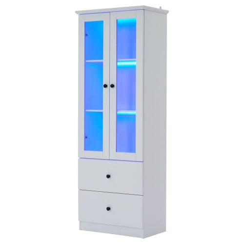 Vitrine LED moderne en MDF blanc mat 165 cm avec éclairage USB, 2 ...