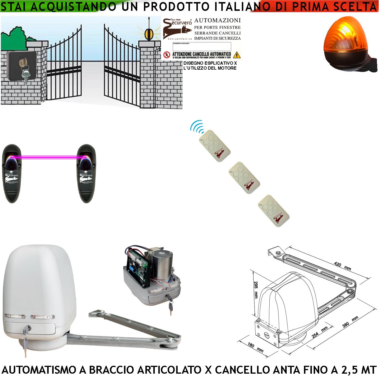 CANCELLO AUTOMATICO MOTORE A BRACCIO ARTICOLATO 220/24 V ANTA BATTENTE ...