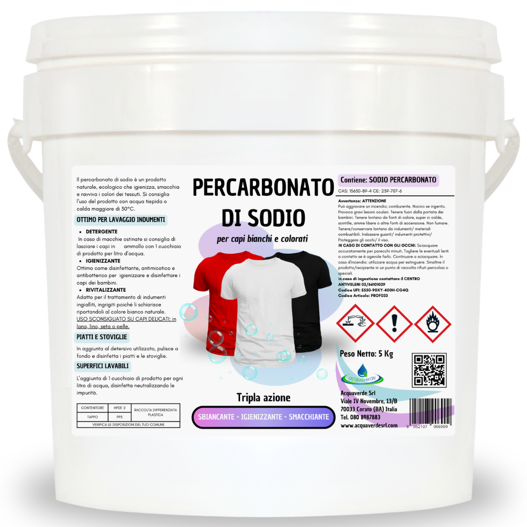 Acquaverde | Percarbonato di Sodio Puro 5 KG, Smacchiante, Sbiancante ...