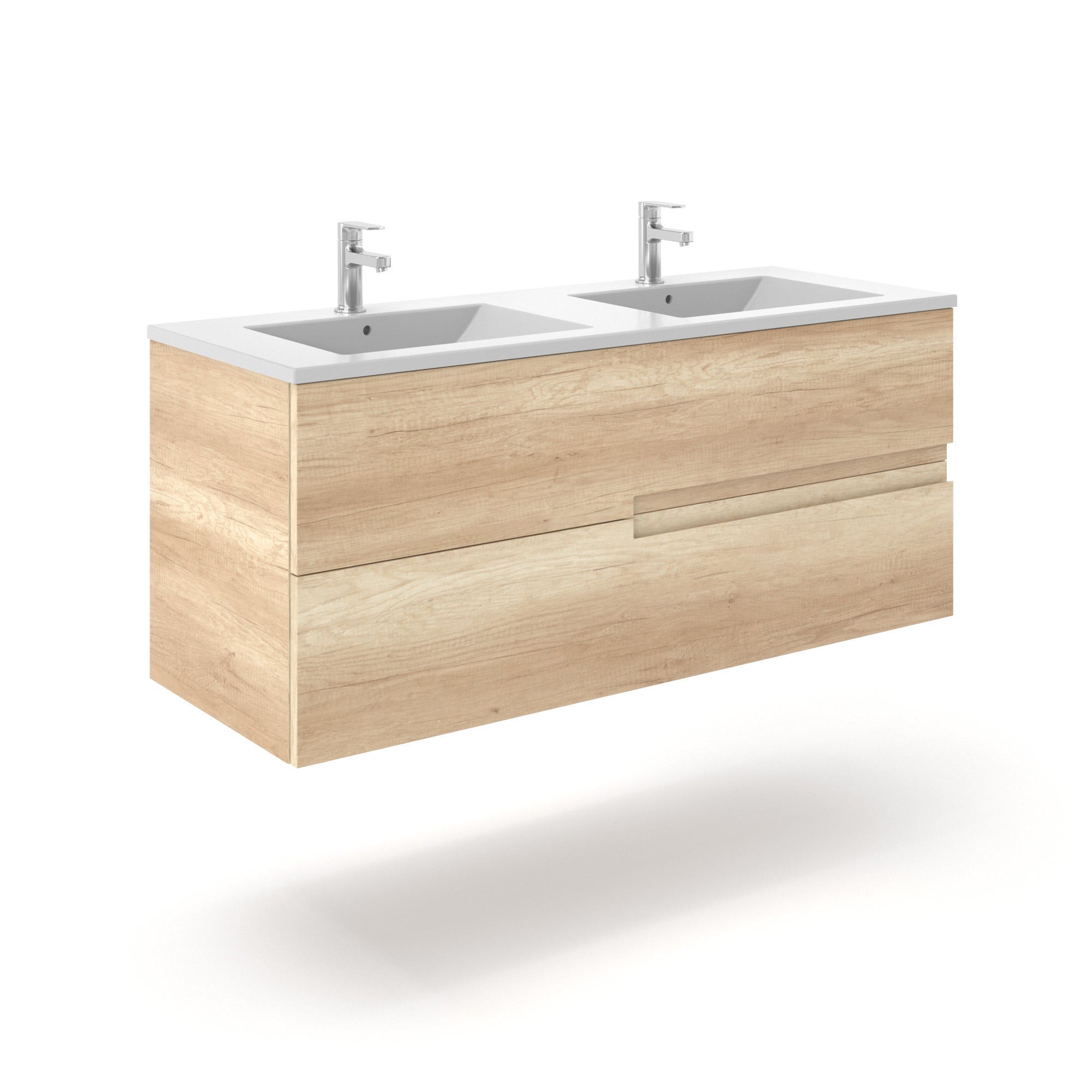 Mobile bagno con lavabo 2 lavandini con 2 cassetti, 120 cm, rovere noce ...