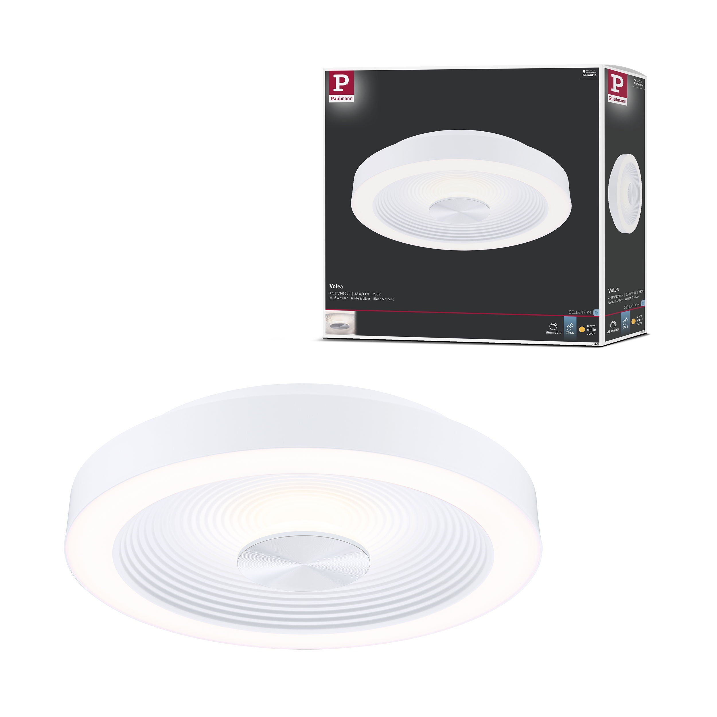 Plafonnier LED Volea IP44 3000K 950lm / 0lm 230V 3,5W / 13W gradable ...