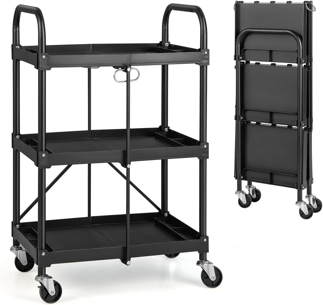 Chariot de Service Pliable et Repliable, Chariot Roulant à 3 Niveaux ...