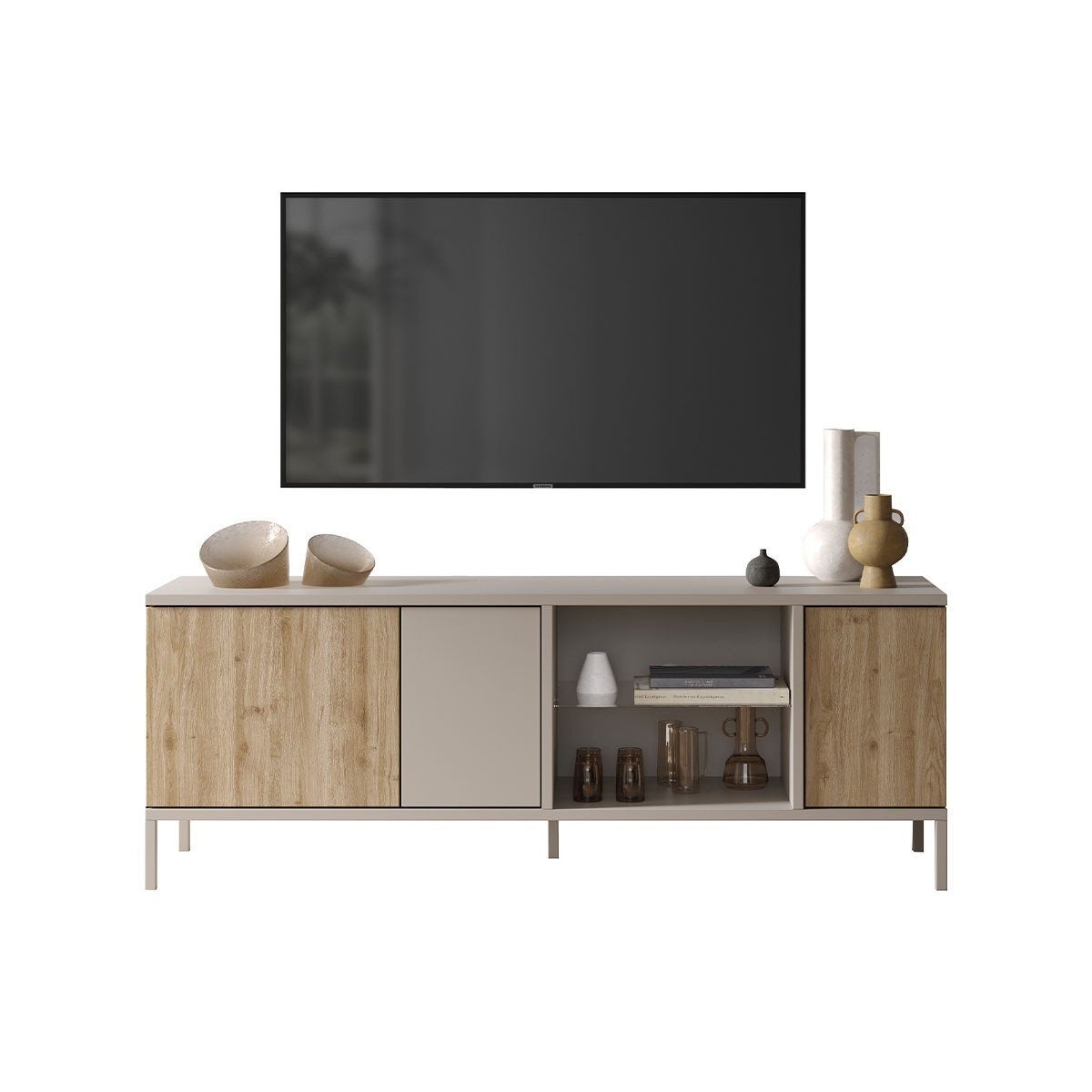 Petit meuble TV 3 portes et 1 niche L160 cm - GENT | Leroy Merlin
