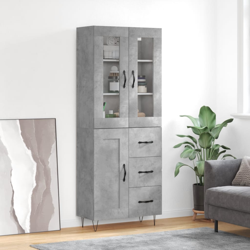 Maison Exclusive - Buffet haut Gris béton 69,5x34x180 cm Bois d ...
