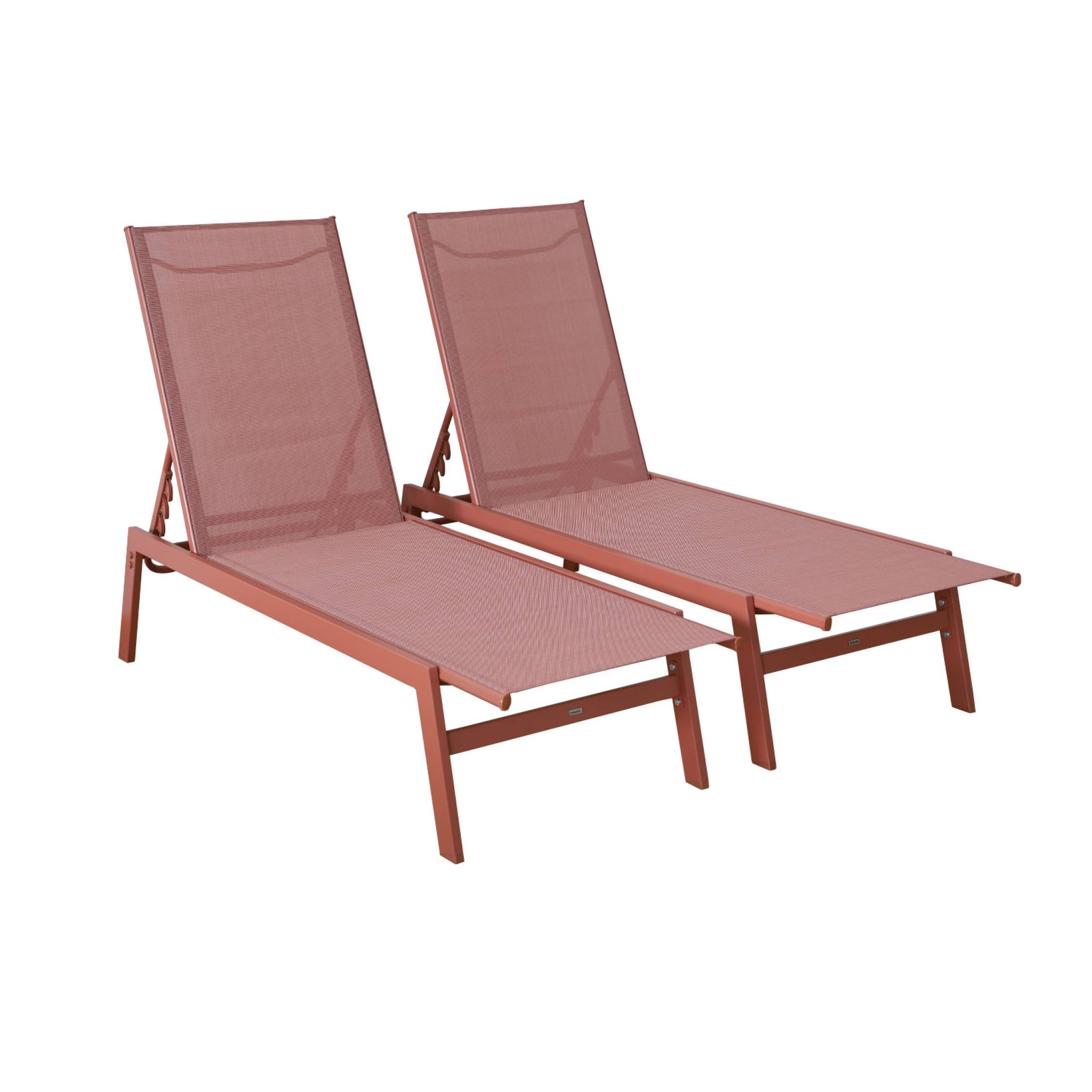 Lot de 2 transats terracotta. 5 positions. en textilène et métal. FLORA ...