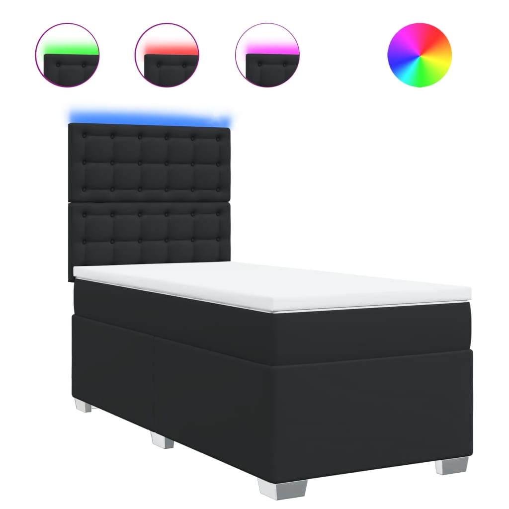 Cama box spring individual con colchón cuero sintético negro | Leroy Merlin