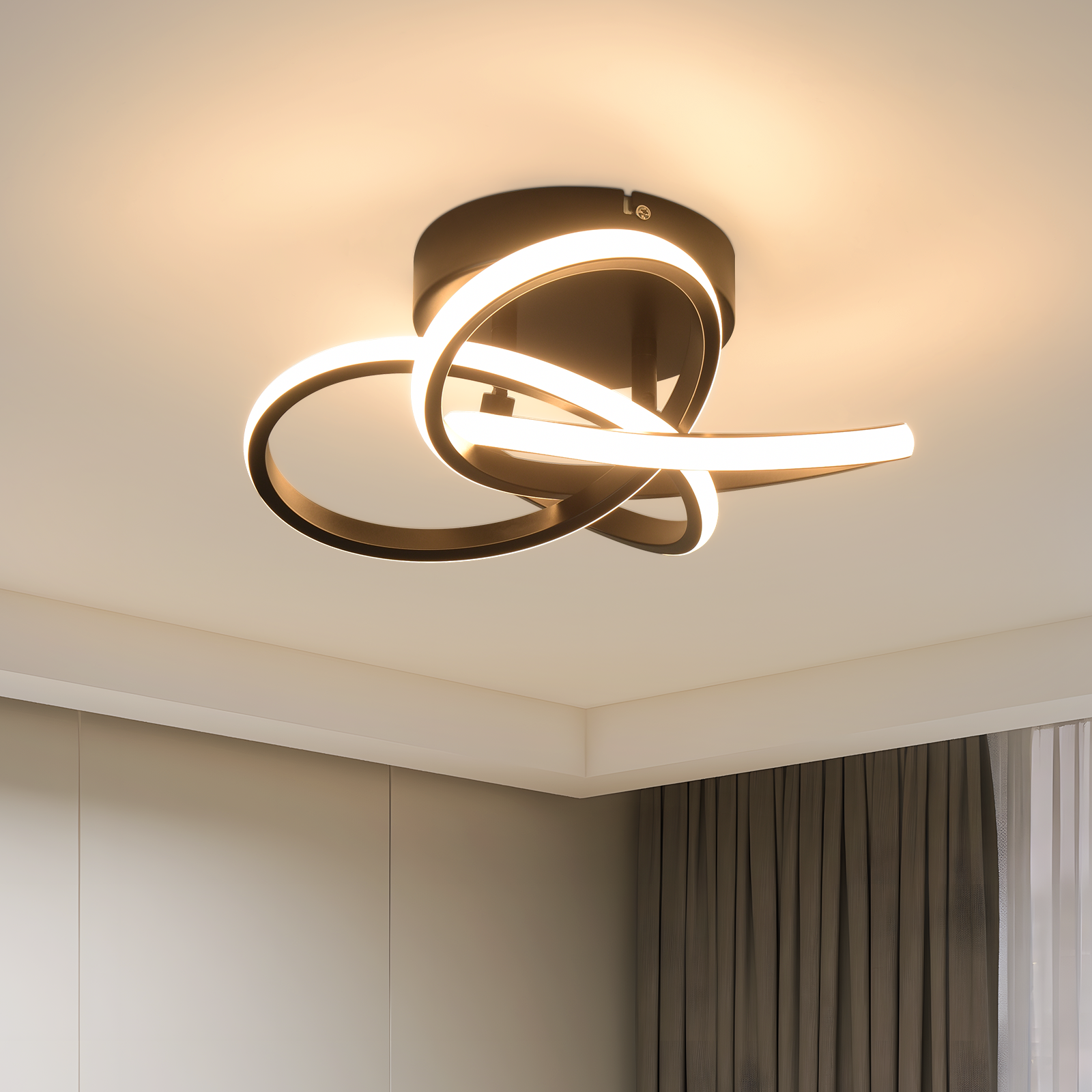 ZMH Plafonnier LED moderne - 28W, 3000K, design fleur à 4 pétales, noir ...